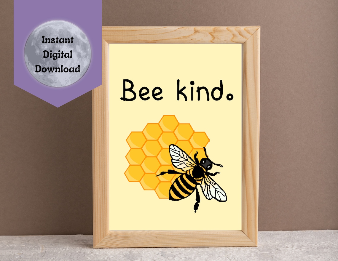 Bee Kind Honey Bee Honeycomb Digital Wall Art Poster - Etsy