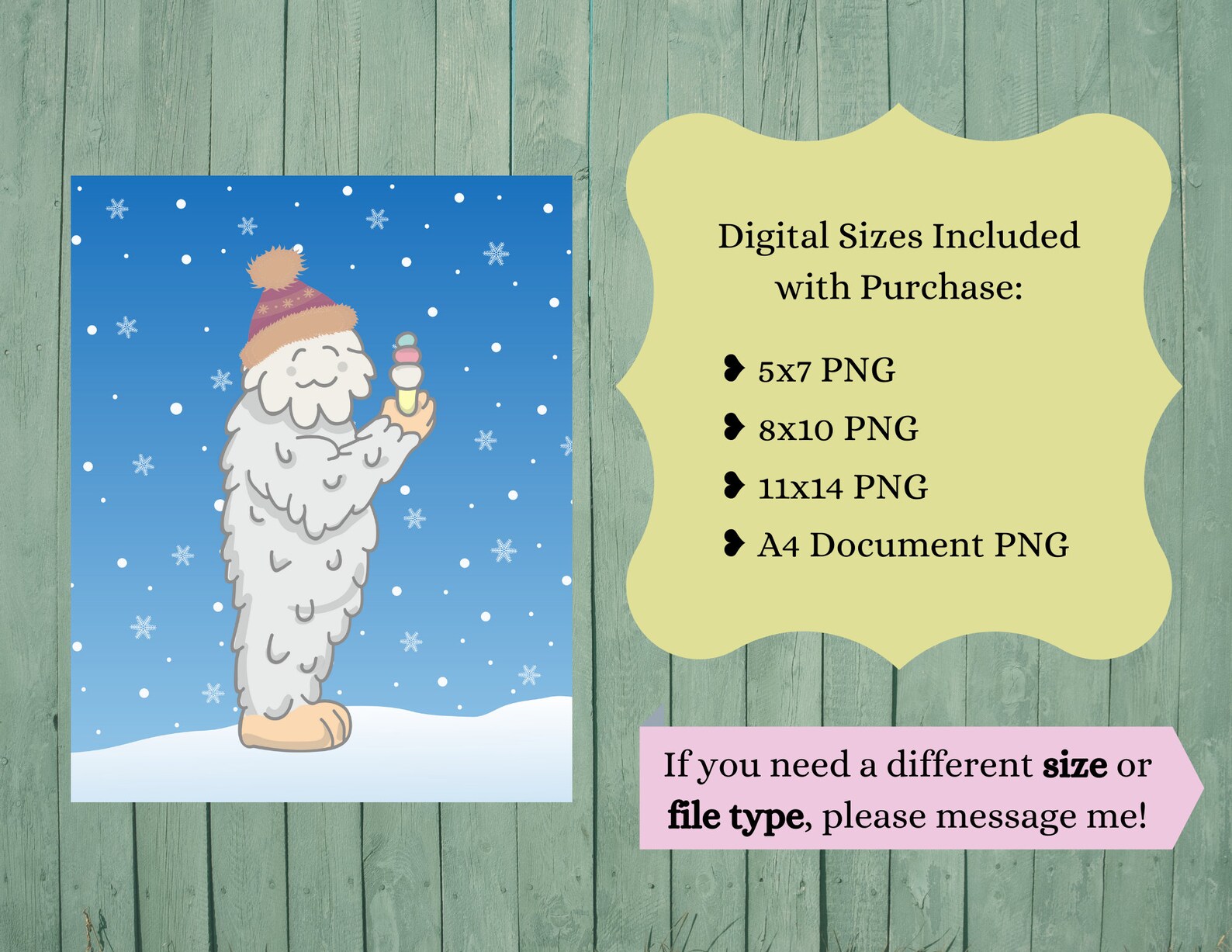 Yeti / Abominable Snow Man Ice Cream Cone in the Snow Cryptid Digital ...