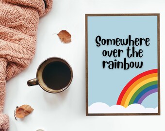 Somewhere Over the Rainbow Wall Art, Printable Rainbow Watercolor ...