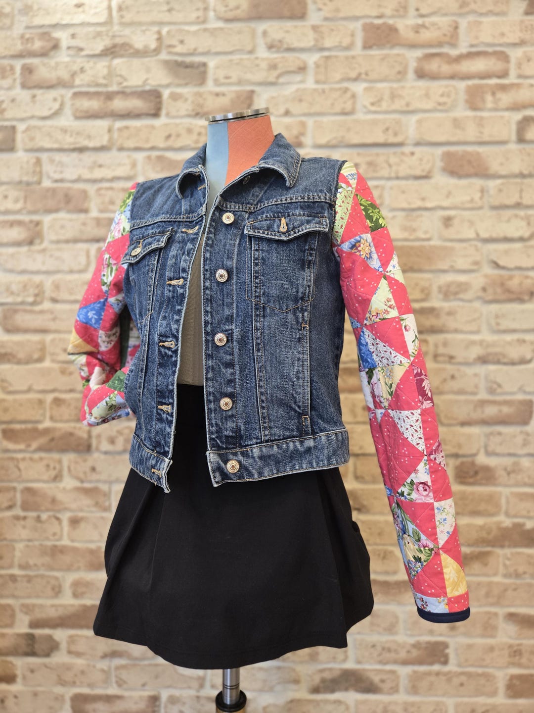 Denim Jacket With Quilted Sleeves - Etsy