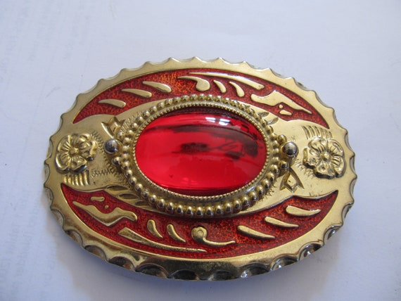 Vintage Red Jewel Belt Buckle | Etsy