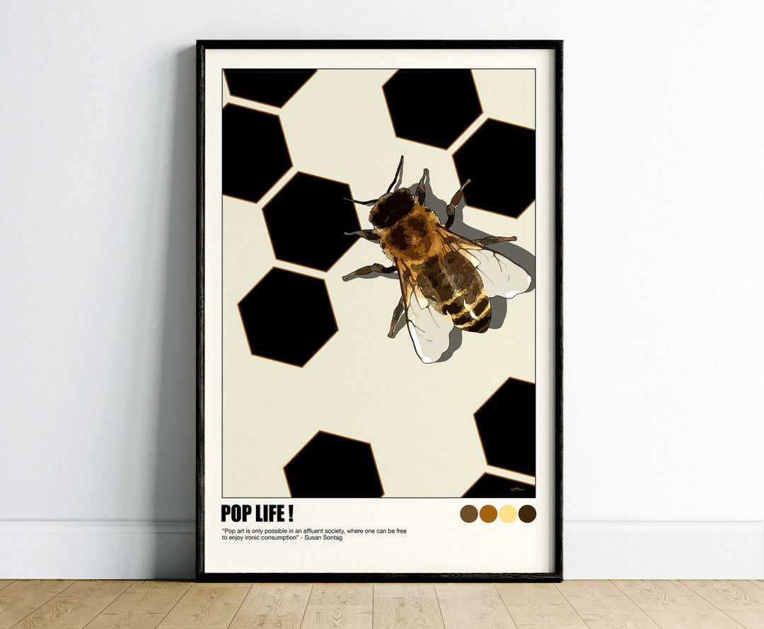 Honey Bee Pop Art Print, Minimalist Printable Wall Art, Honey Bee ...