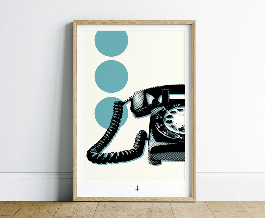 Mid Century Modern Wall Art Print, Retro Telephone Art Print., Digital ...