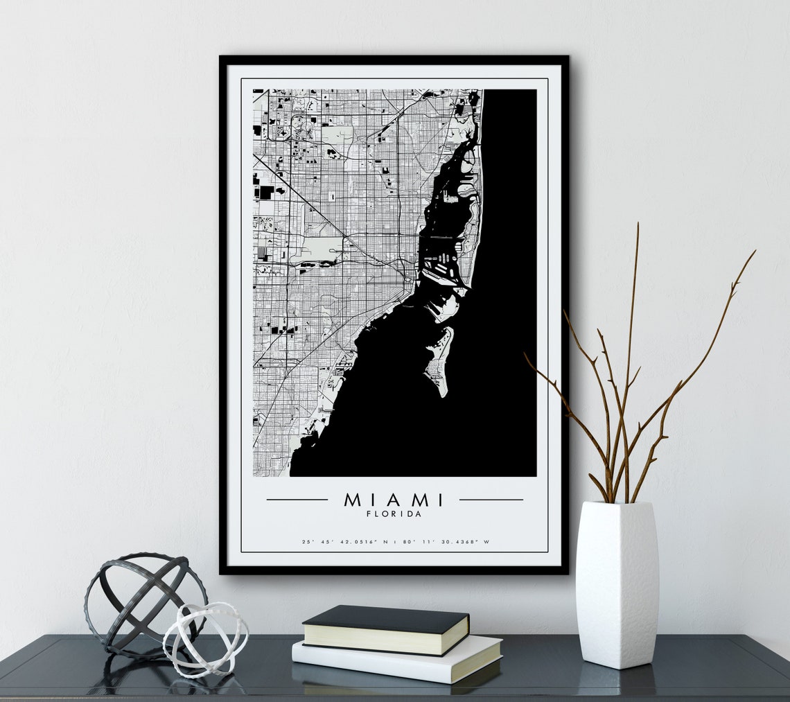 Miami Map Print Digital Download, Miami Florida Printable Poster Wall ...