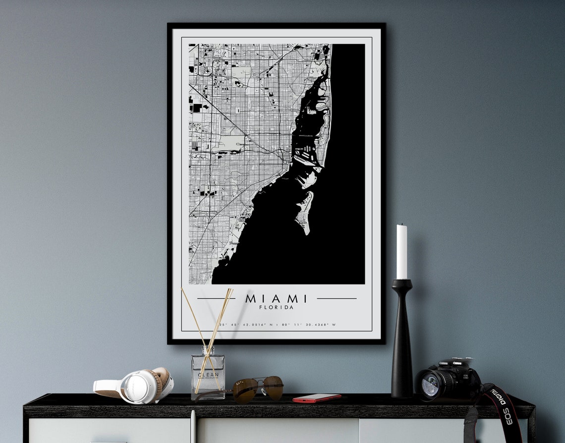 Miami Map Print Digital Download, Miami Florida Printable Poster Wall ...