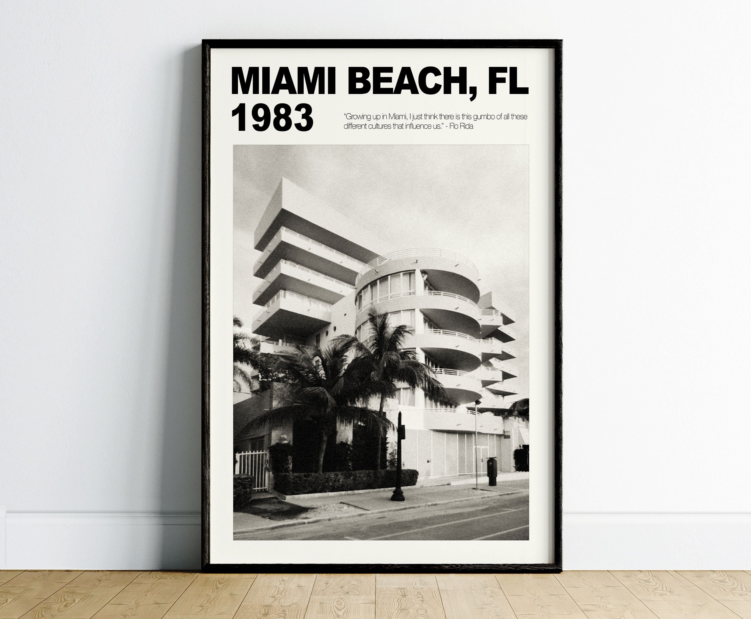 Miami Florida Wall Art, Black and White Wall Art, Retro Wall Art ...