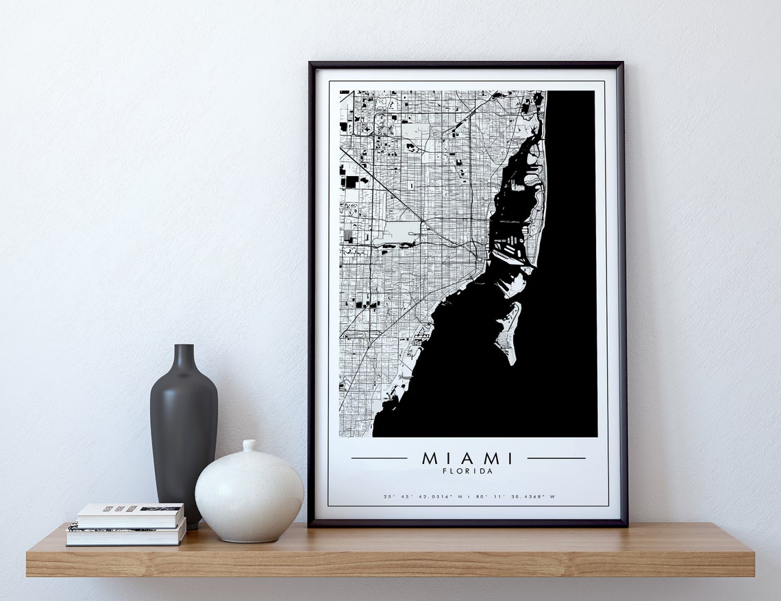 Miami Map Print Digital Download, Miami Florida Printable Poster Wall ...