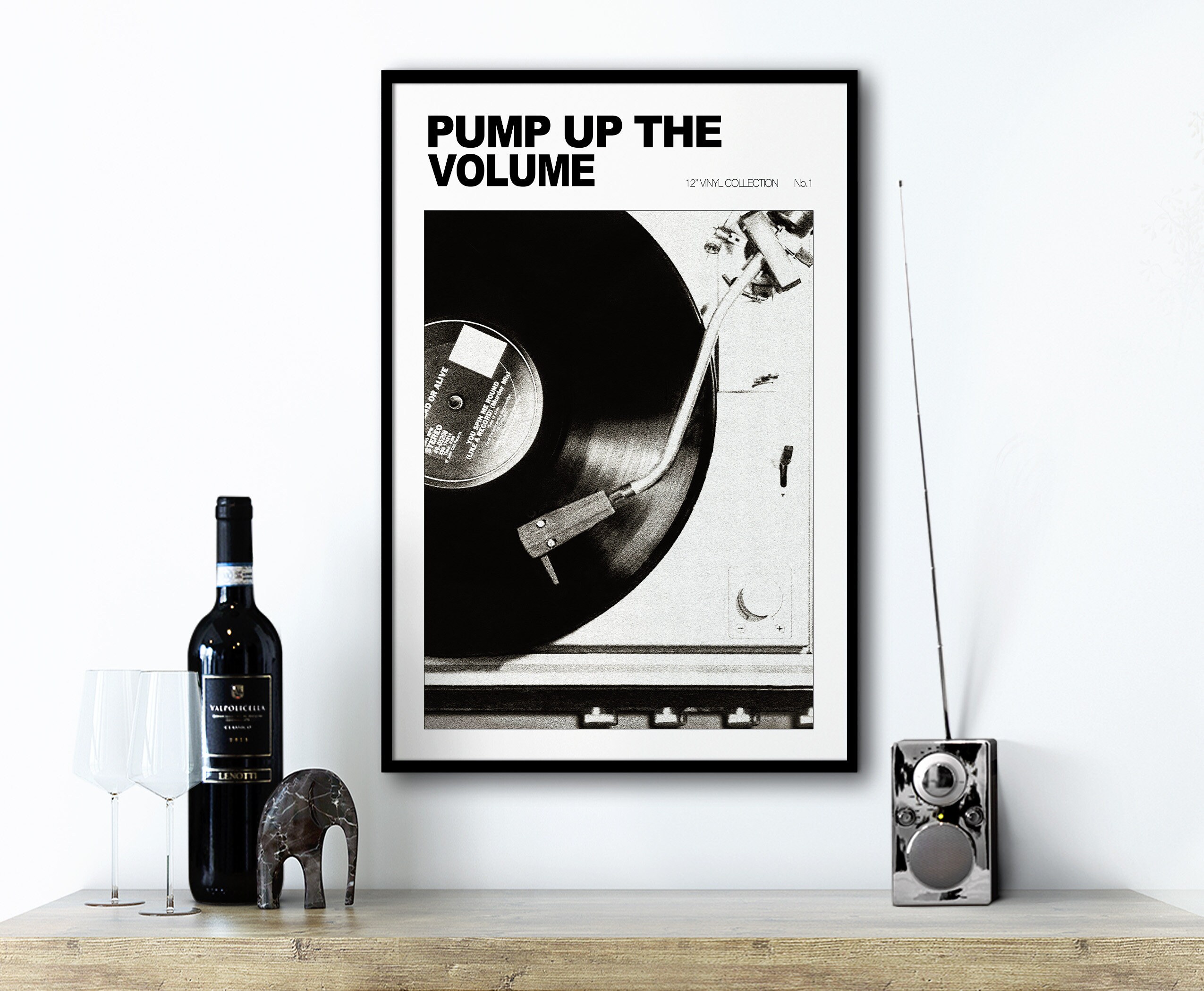 Black and White Retro Wall Art. Record Player Wall Art. Vintage Photo ...