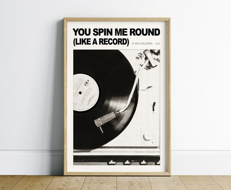 Vinyl Record Music Poster, Retro Wall Art Printable, Black and White ...
