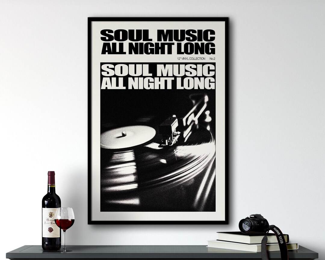 Retro Wall Art Soul Music Lover Gift, Vinyl Record Art, Retro Black and ...