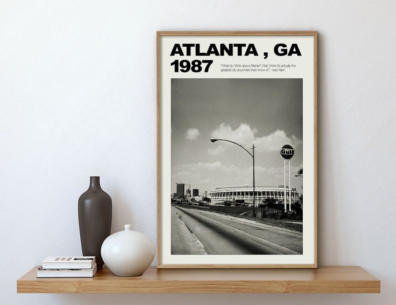Printable Atlanta Retro Wall Art Apartment Decor, Black and White Wall ...