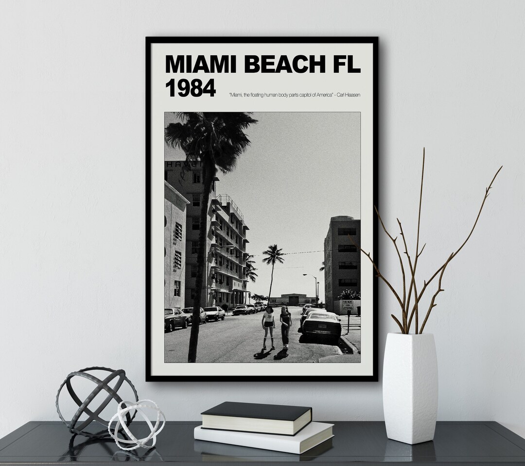 Miami Beach Florida Printable Poster Black and White Digital - Etsy