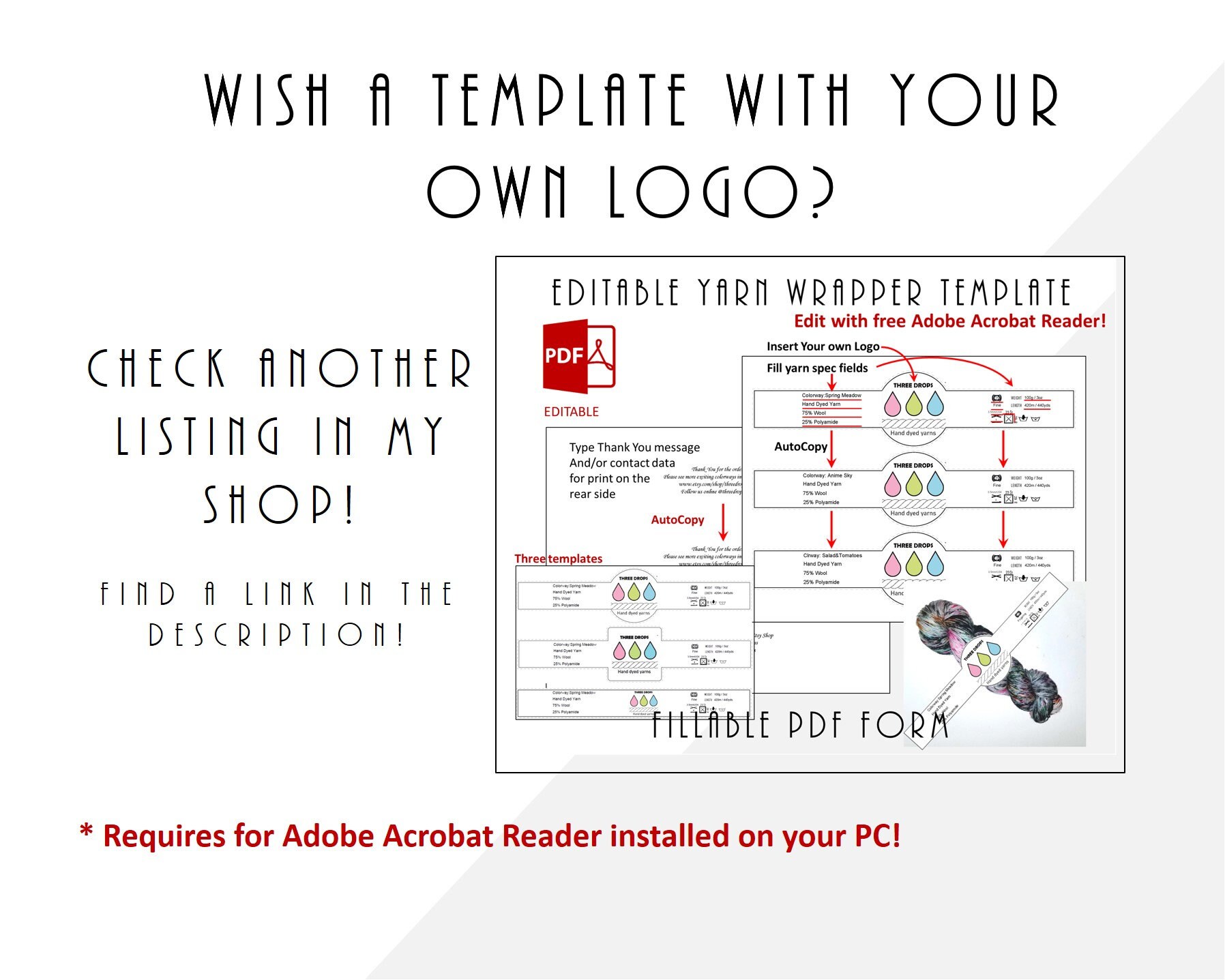 Printable Yarn Tag Yarn Info Tag Yarn Care Tag PDF Yarn Label Hang Tag ...