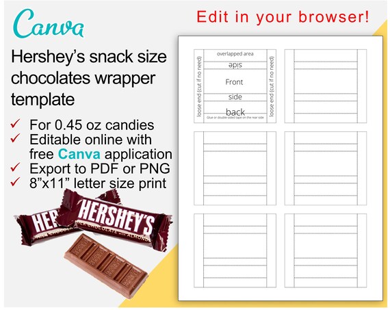 Hershey's Snack Size Candy Wrapper Template. Editable | Etsy
