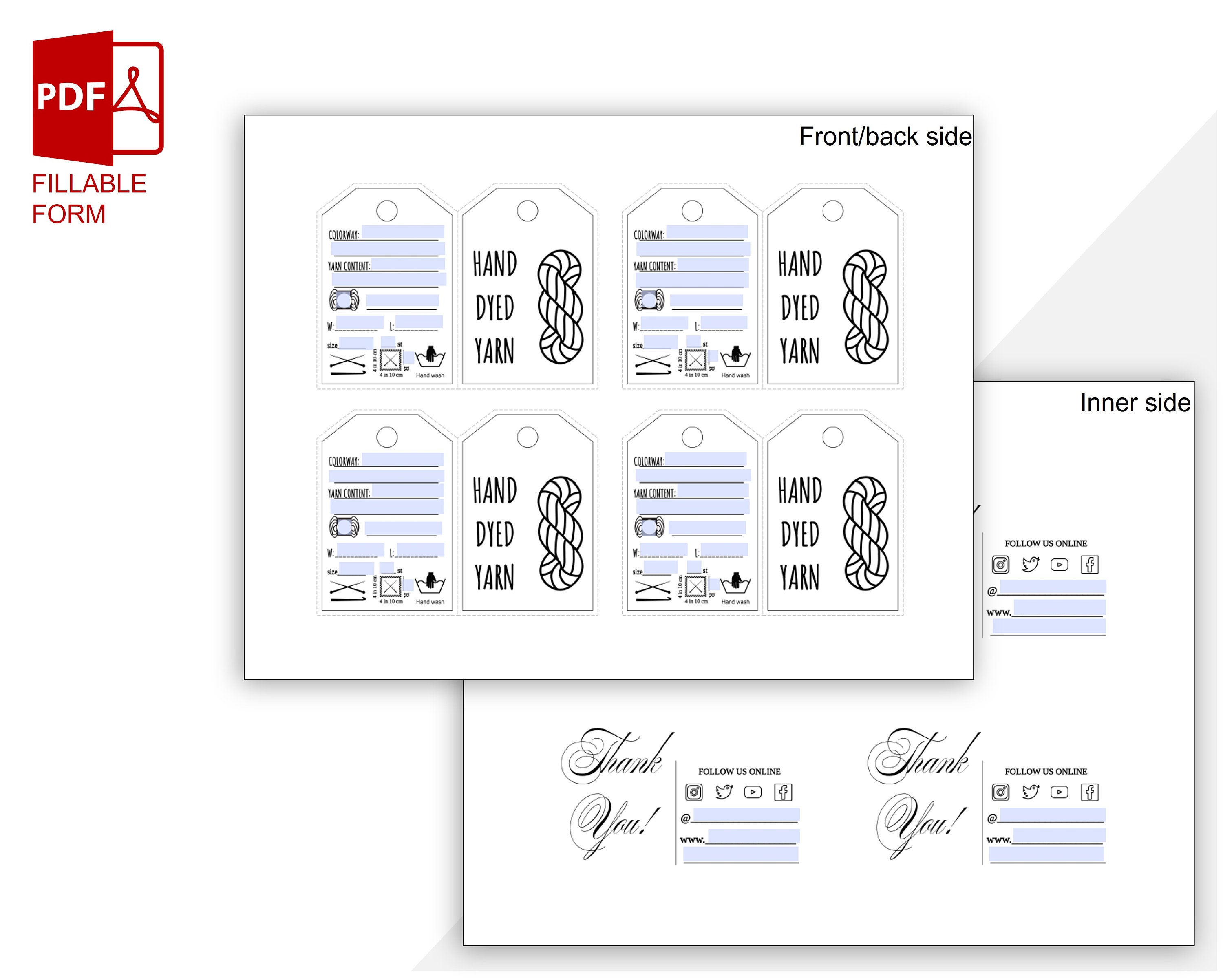 Printable Yarn Tag Yarn Info Tag Yarn Care Tag PDF Yarn Label Hang Tag ...