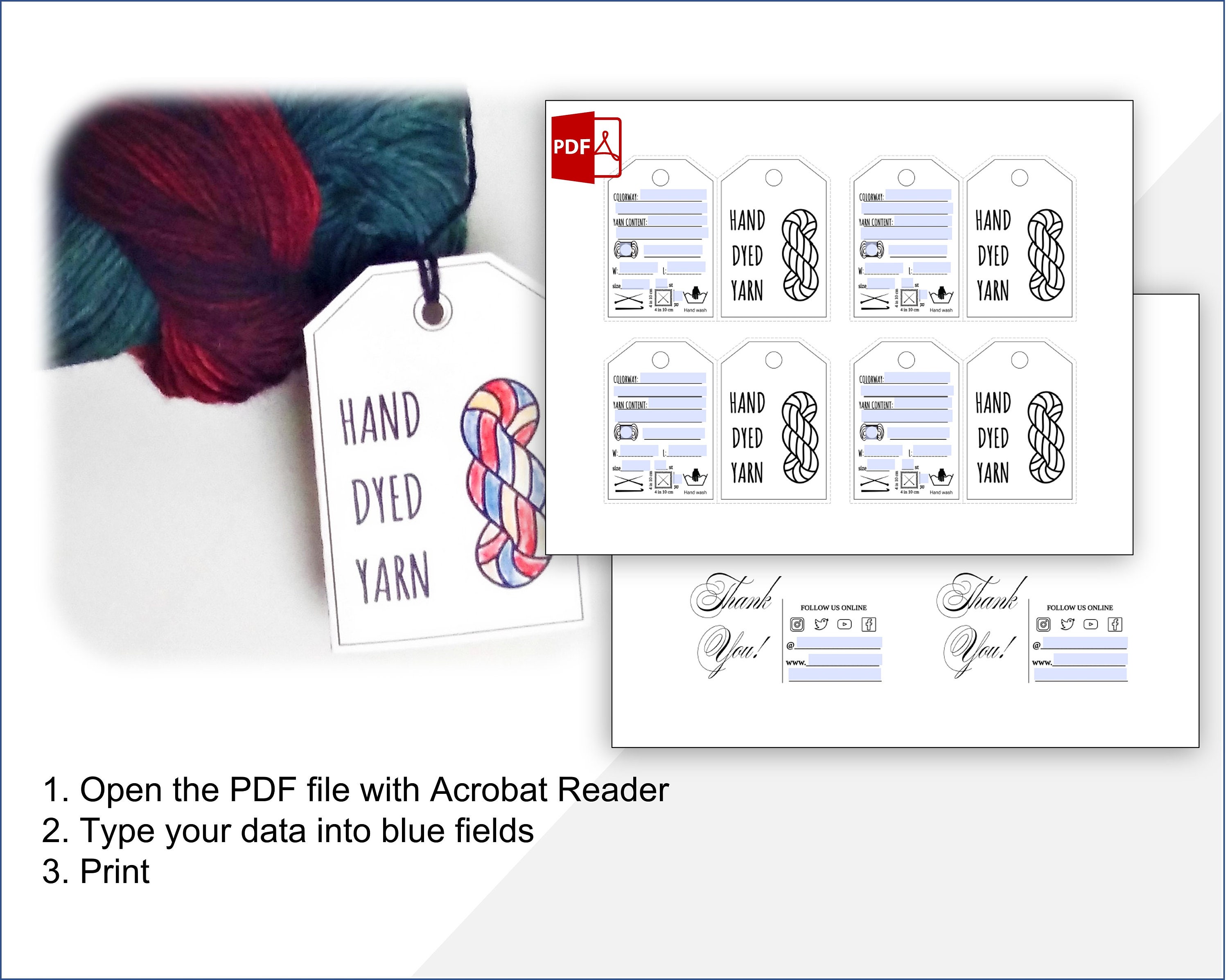 Printable Yarn Tag Yarn Info Tag Yarn Care Tag PDF Yarn Label Hang Tag ...