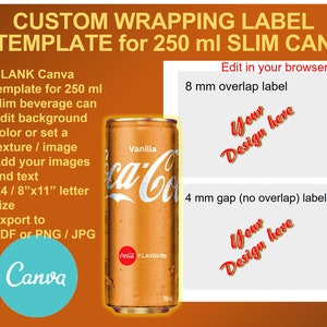 Soda Can Label Template. Editable Canva Template for Slim Can 250 Ml ...