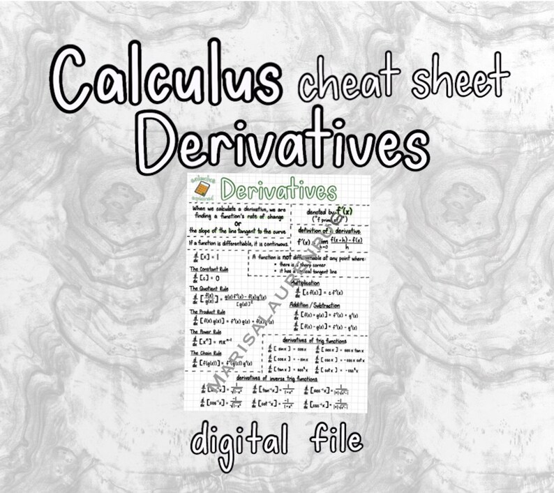 Calculus DERIVATIVES Study Outline 1 Page Cheat Sheet Digital File Only ...
