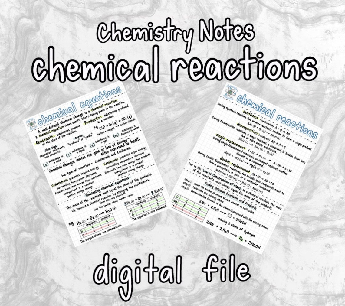 High School Chemistry CHEMICAL REACTIONS + EQUATIONS Study Notes | 2 ...