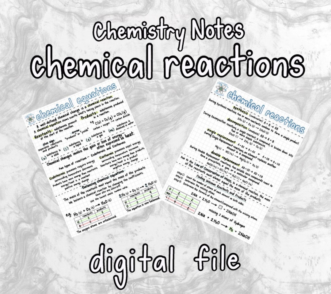 High School Chemistry CHEMICAL REACTIONS EQUATIONS Study Notes 2 Page ...