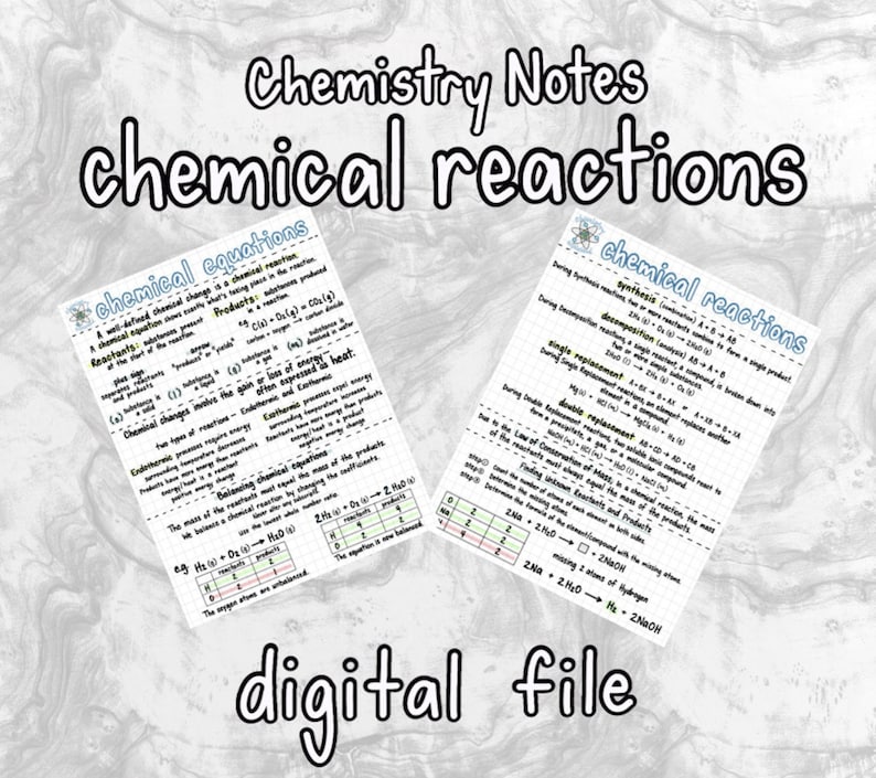 High School Chemistry CHEMICAL REACTIONS EQUATIONS Study Notes 2 Page ...