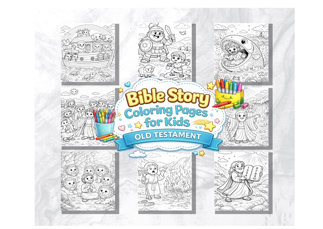 Christian Bible Old Testament Stories Coloring Book Pages for Kids, 8 ...