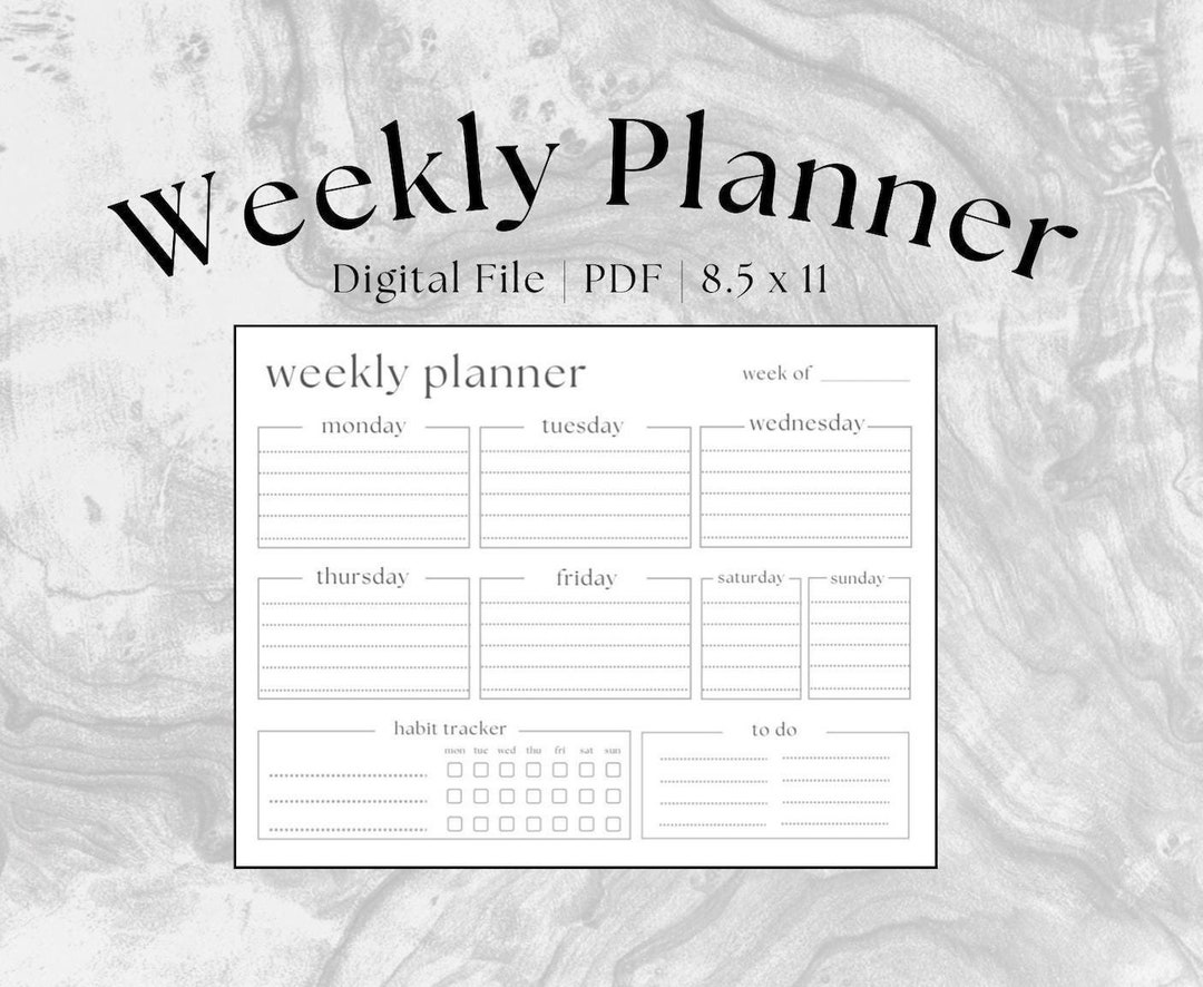 Minimalist Printable Weekly Planner, Digital File for Planning and ...