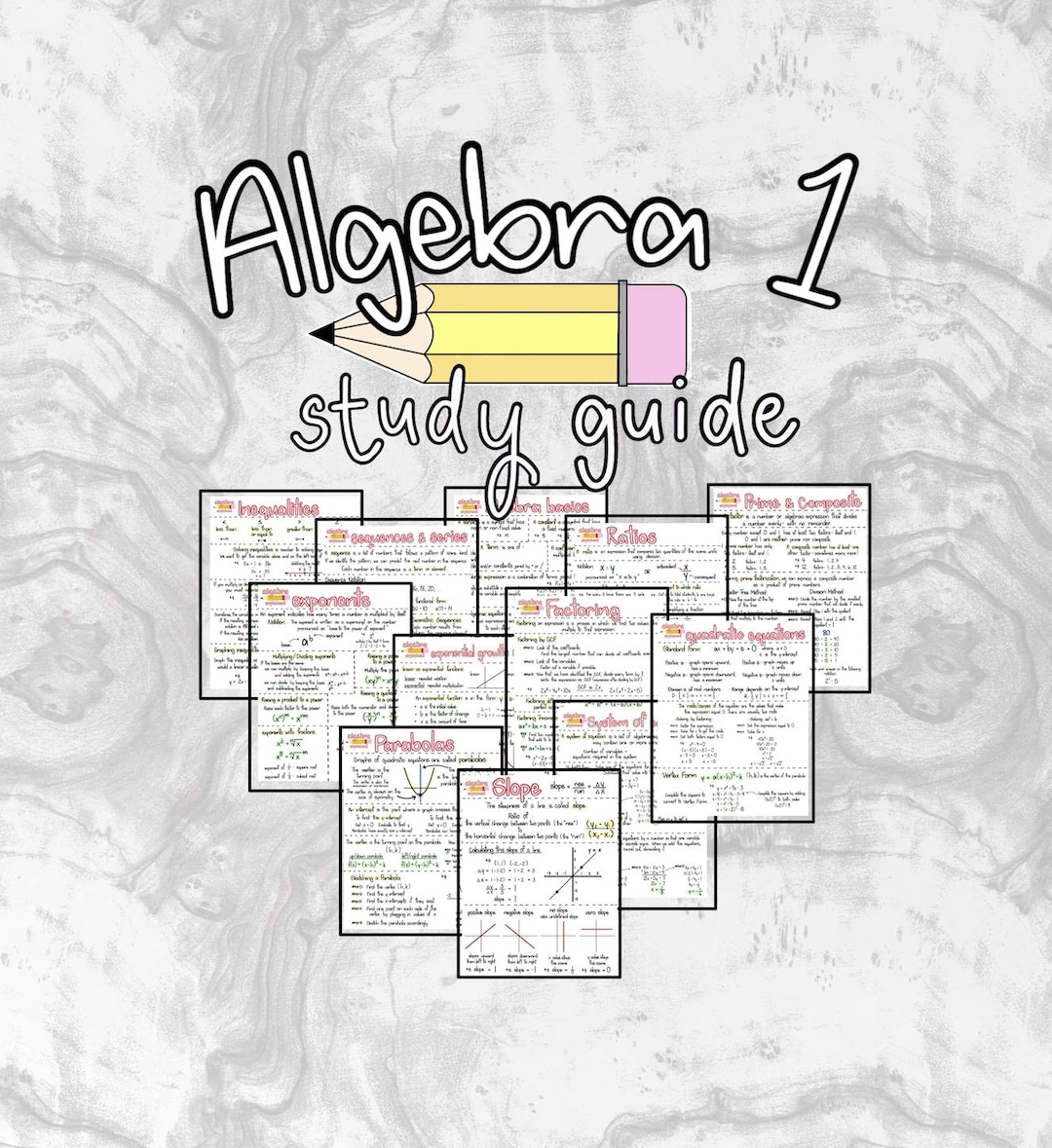 Algebra 1 Study Guide Outline: 25 Pages of Notes for 8th Grade & High ...