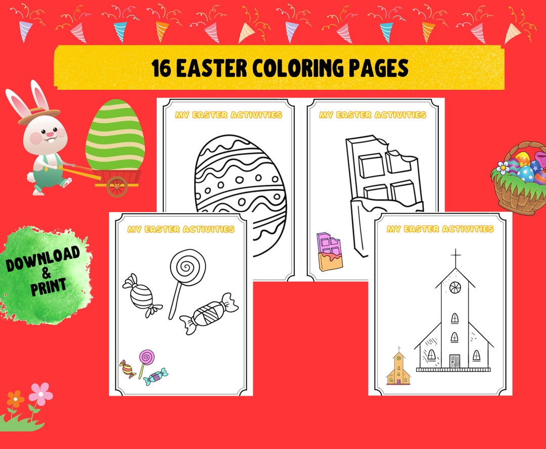 Easter Coloring Pages Bunny Egg Coloring Printable Coloring - Etsy
