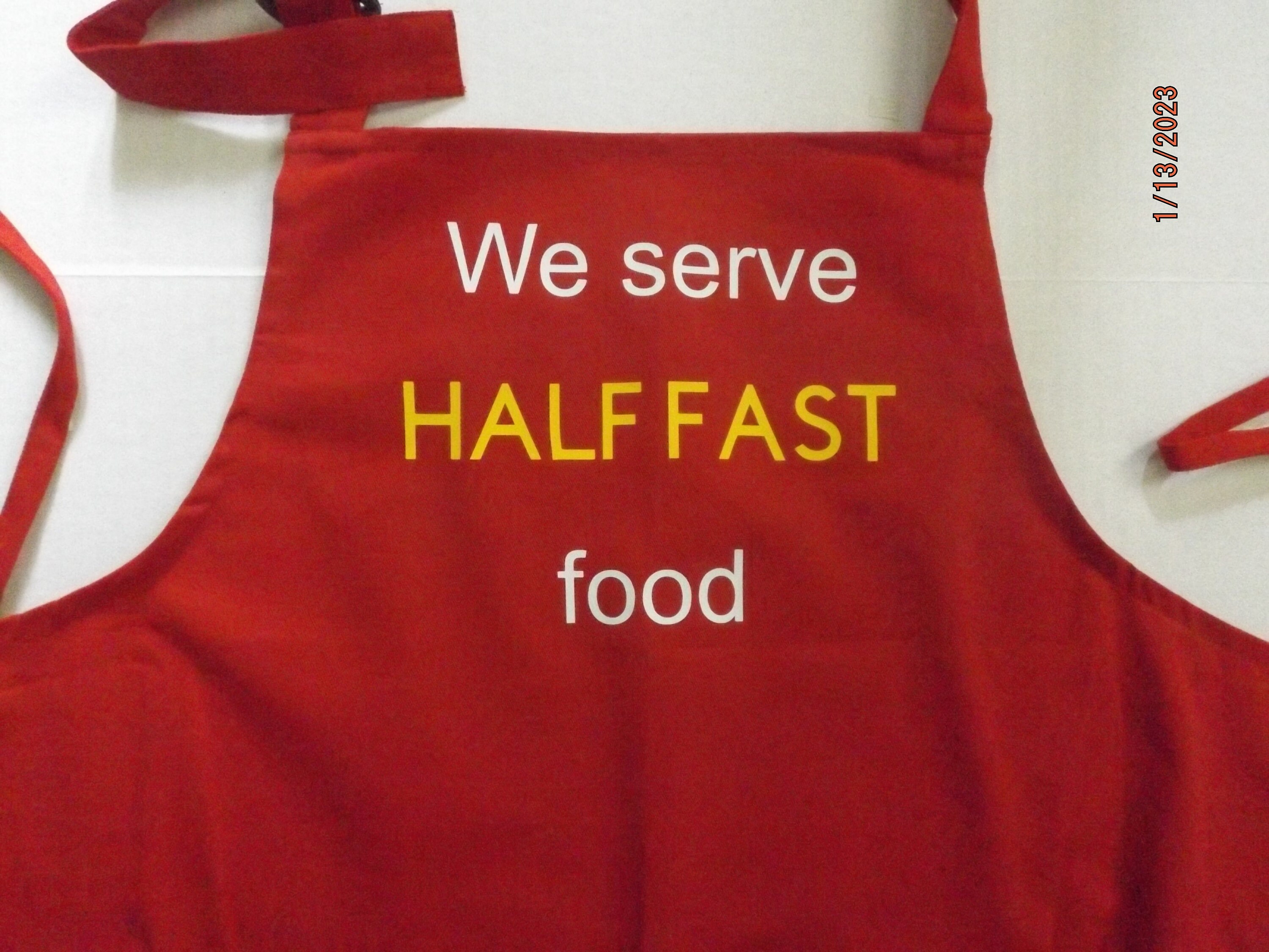 We Serve Half Fast Food Apron for Cooking, BBQ, Kitchen, Family Get ...