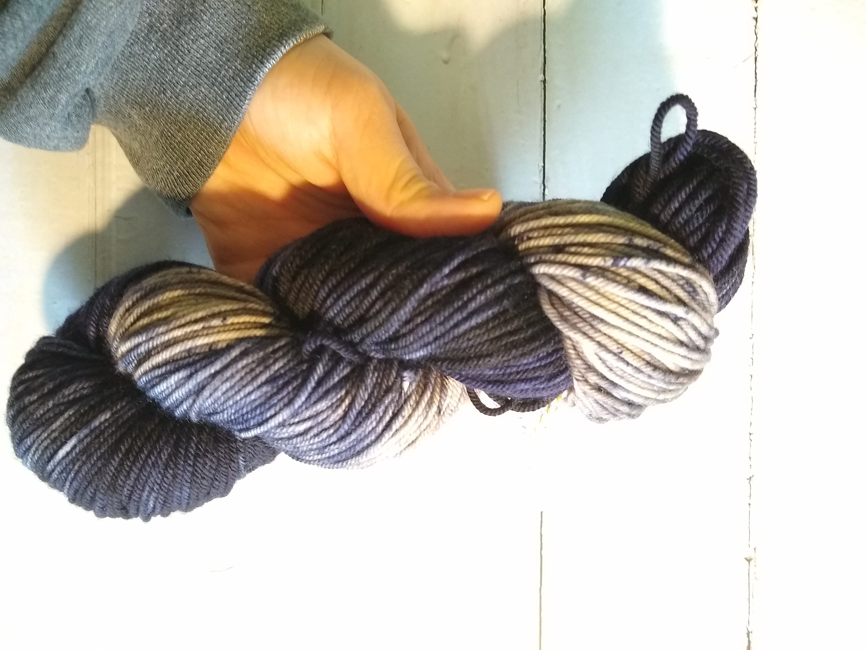Navy Blue and Warm Gray Variegated Aran Weight Wool Yarn, Indie Dyed ...