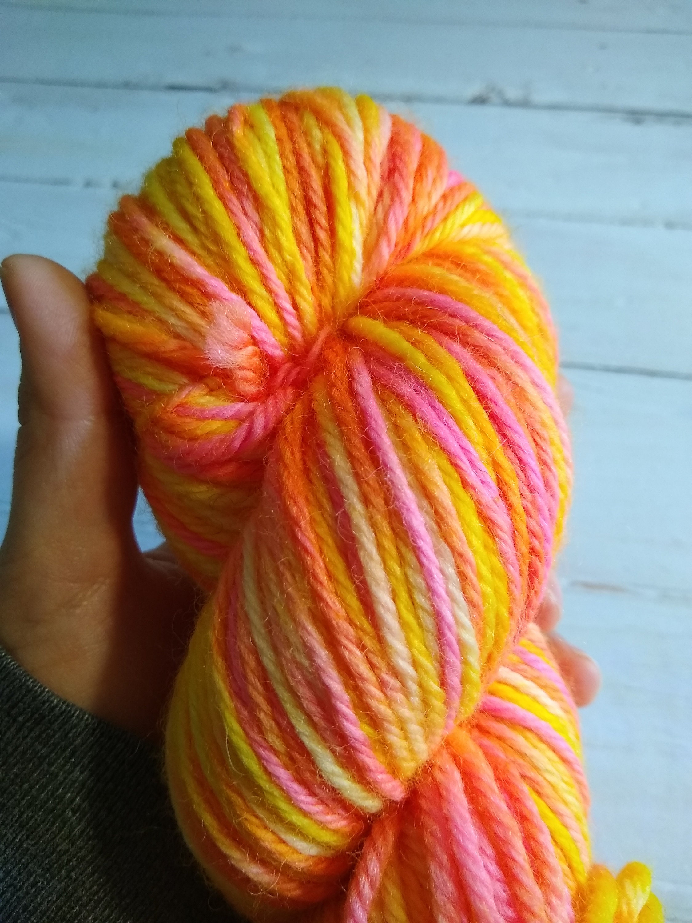 Variegated Orange, Yellow and Pink Superwash Worsted-weight Wool Yarn ...