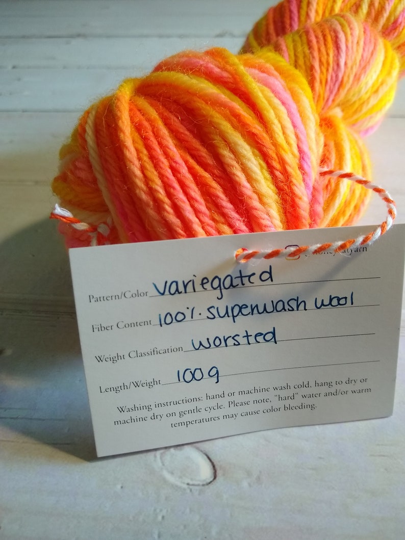 Variegated Orange, Yellow and Pink Superwash Worsted-weight Wool Yarn ...