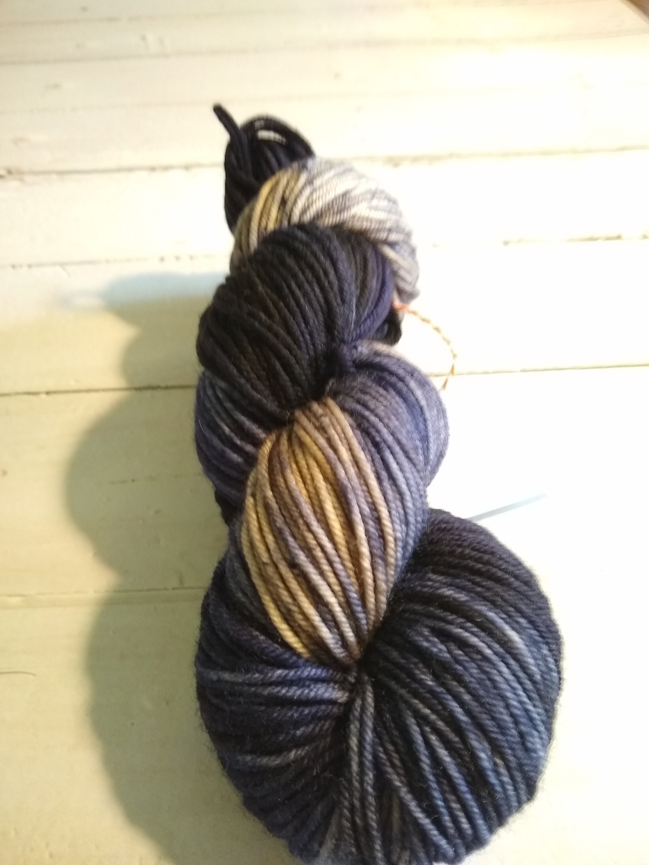 Navy Blue and Warm Gray Variegated Aran Weight Wool Yarn, Indie Dyed ...