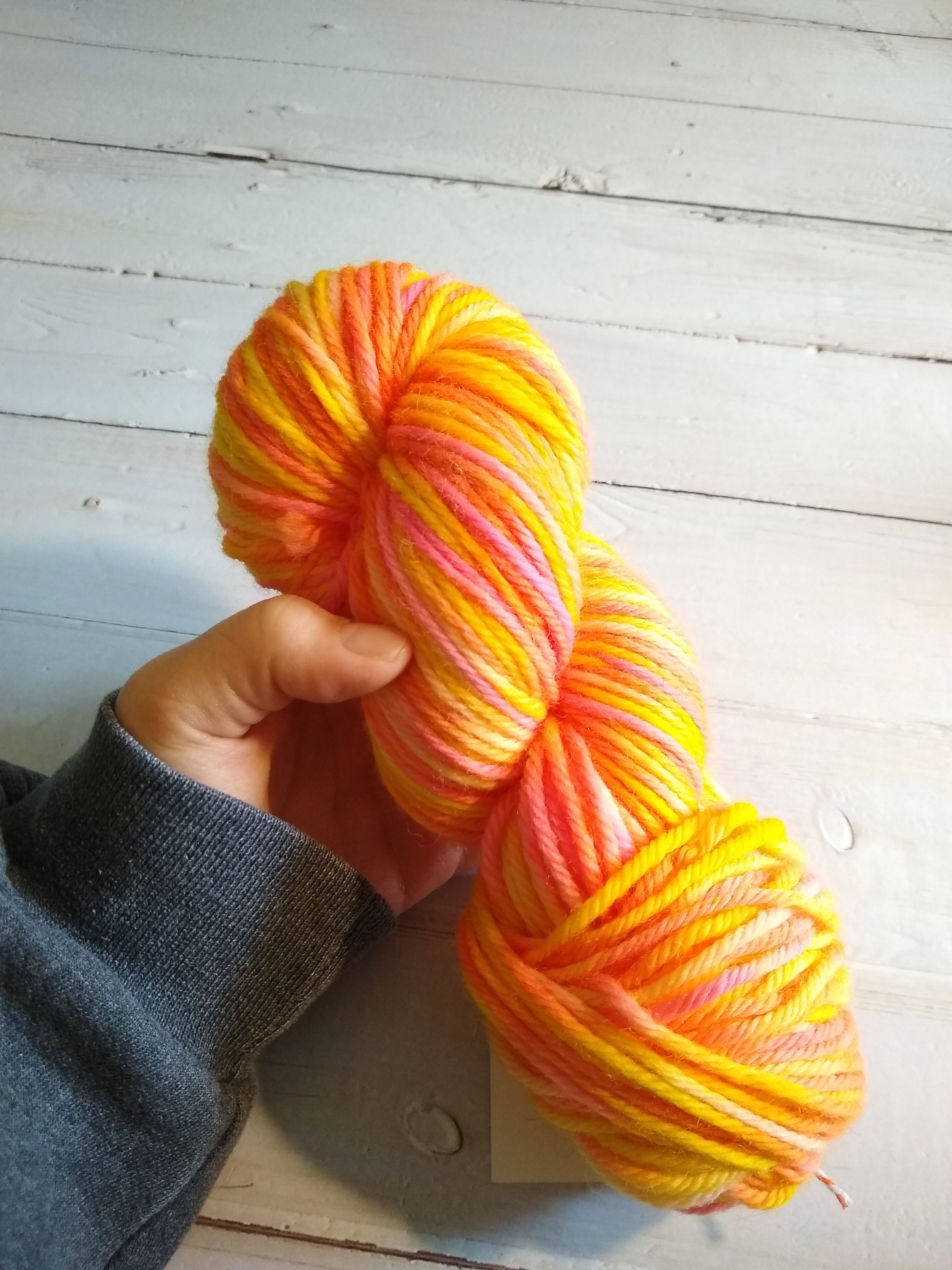 Variegated Orange, Yellow and Pink Superwash Worsted-weight Wool Yarn ...