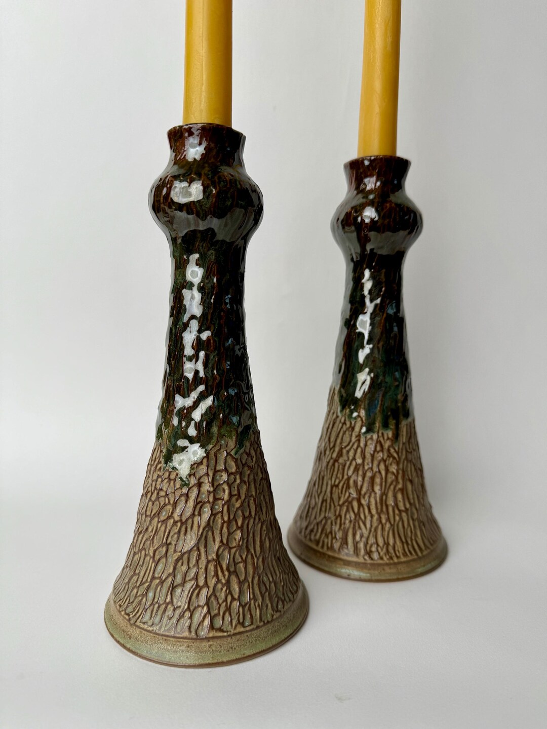 Pottery Candlestick Holder Pair - Etsy