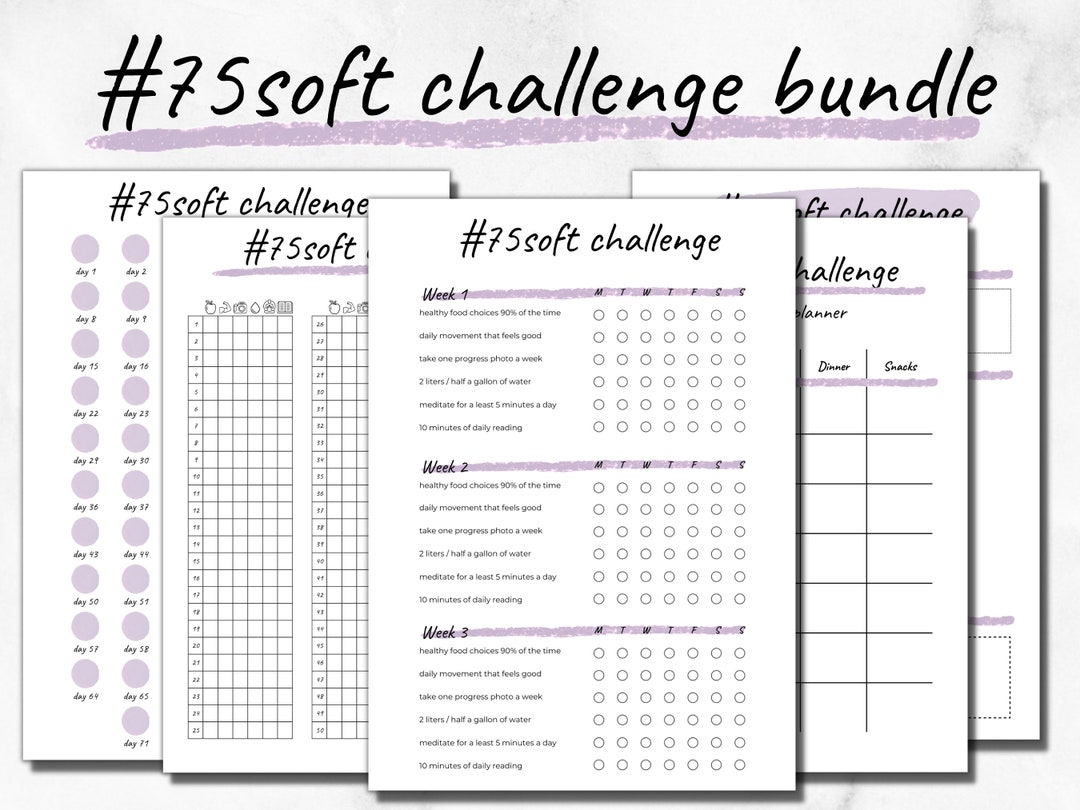75 Soft Challenge Tracker Printable 75 Soft Bundle Meal Planner Fitness ...
