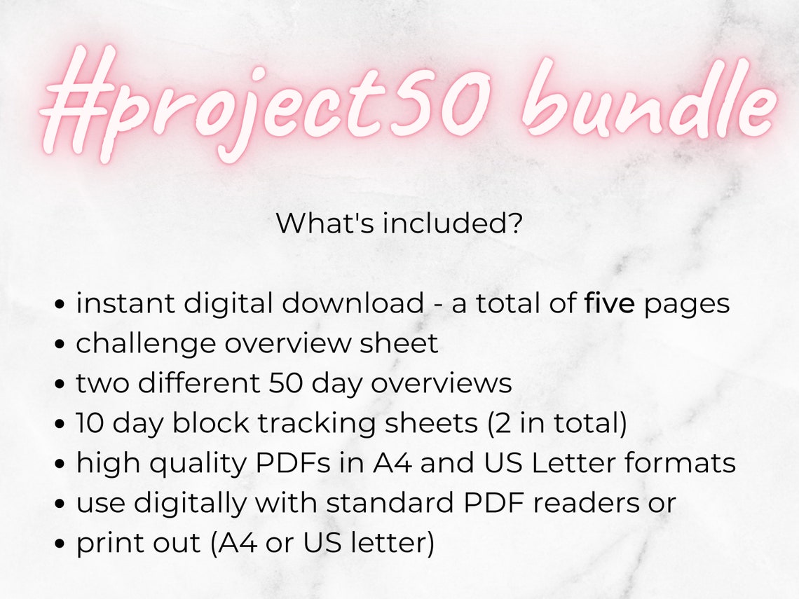 Project 50 Challenge Tracker Bundle project50 Lifestyle - Etsy