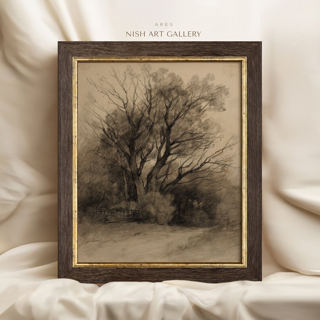 Dark Moody Art Prints FRAMED | Tree Sketch Art | Vertical Vintage ...