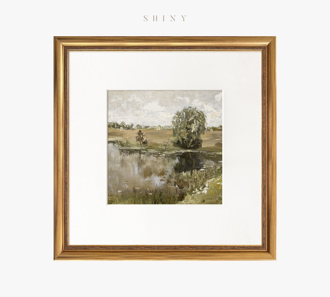 Gold Framed Art Print, Green Meadow Landscape Oil Painting Print ...