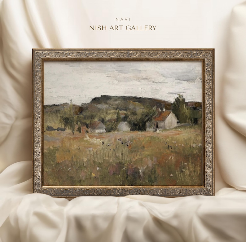 Vintage Gold Frame Spring Landscape Print: Rustic Farmhouse Wall Art ...