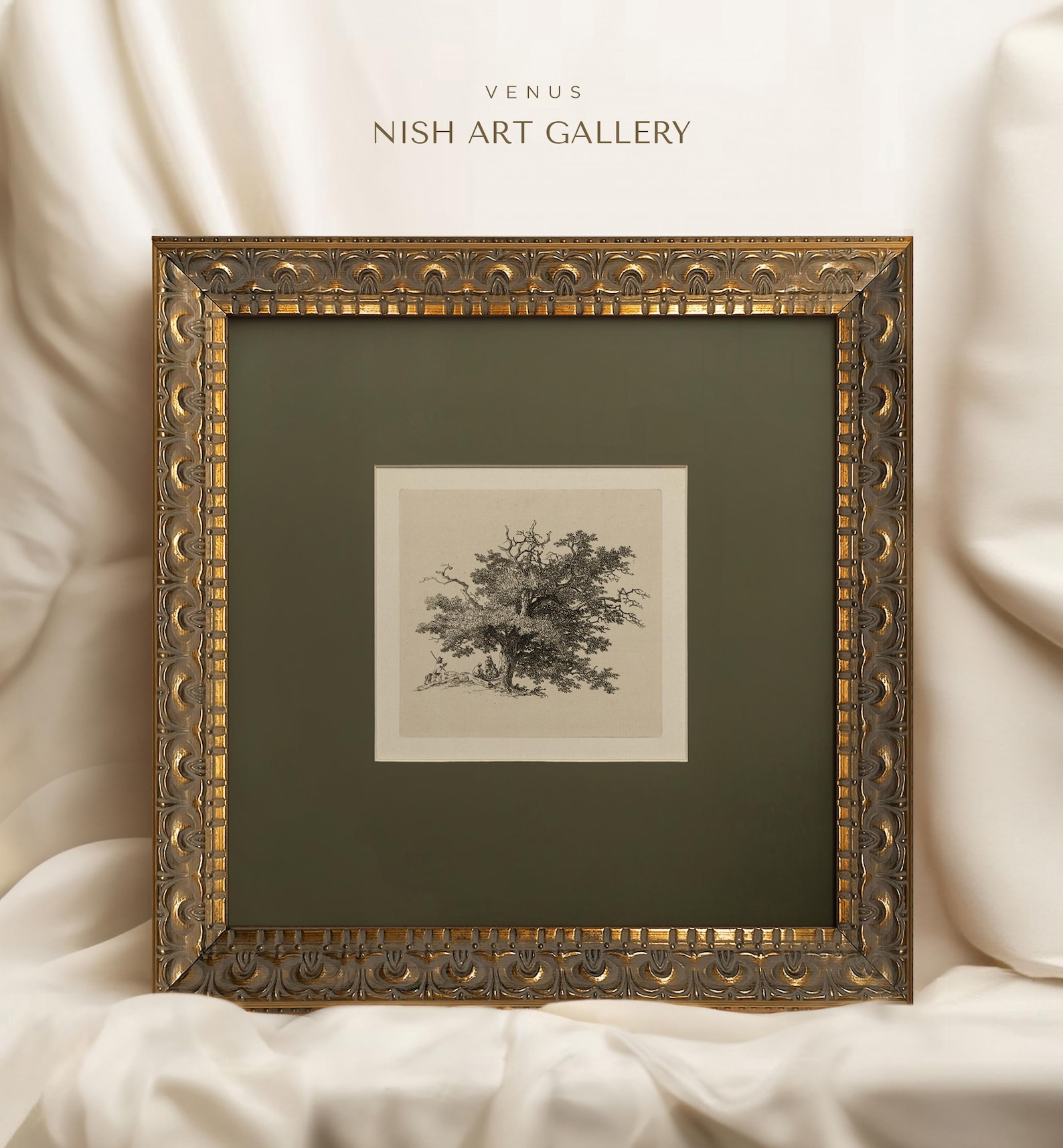 Vintage Tree Sketch Art Print: Forest Landscape in Square Gold Frame #7 - Etsy