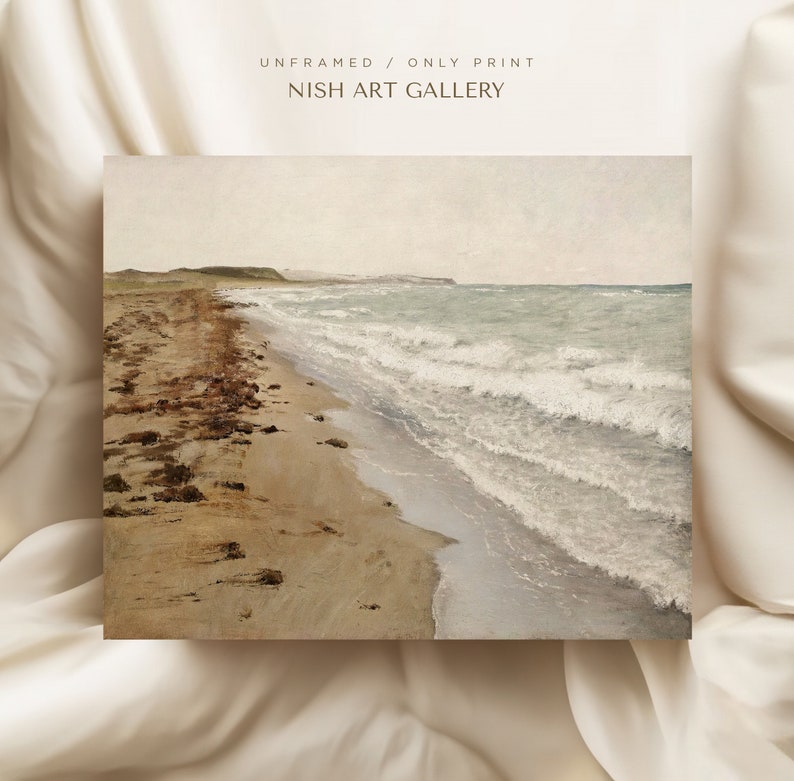 Framed Muted Beach Painting Art Print: Vintage Coastal Cabin Decor #112 ...