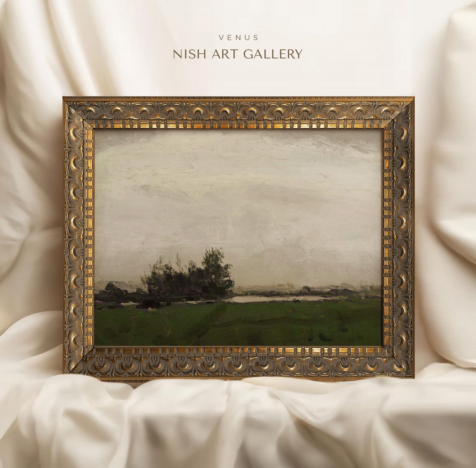 Framed Vintage Landscape Art Print: Ornate Gold Frame, Farmhouse Decor ...