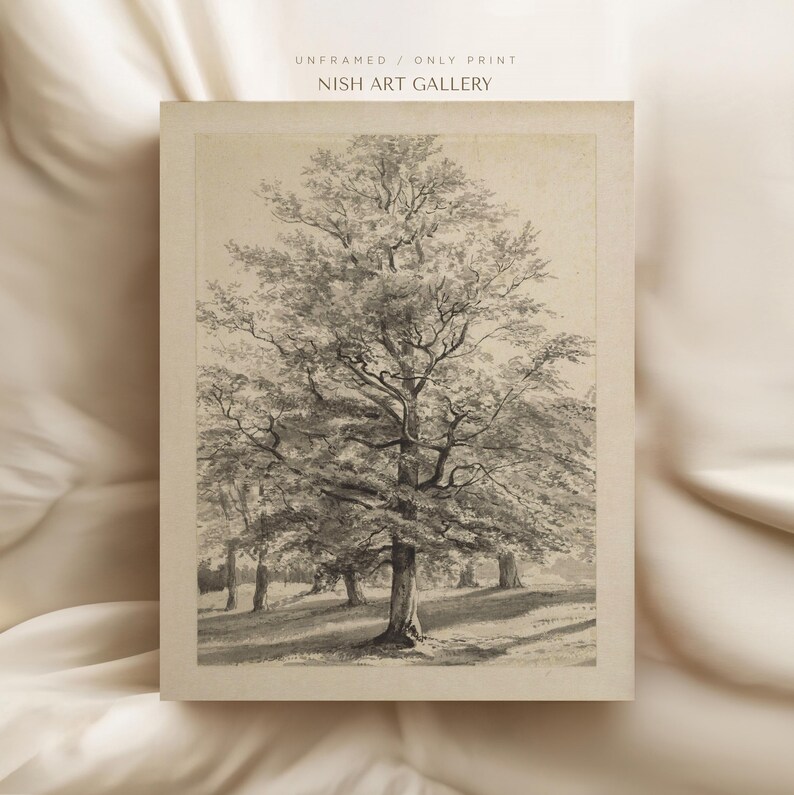 Vintage Tree Sketch: Landscape Drawing in Gold Frame #177 - Etsy