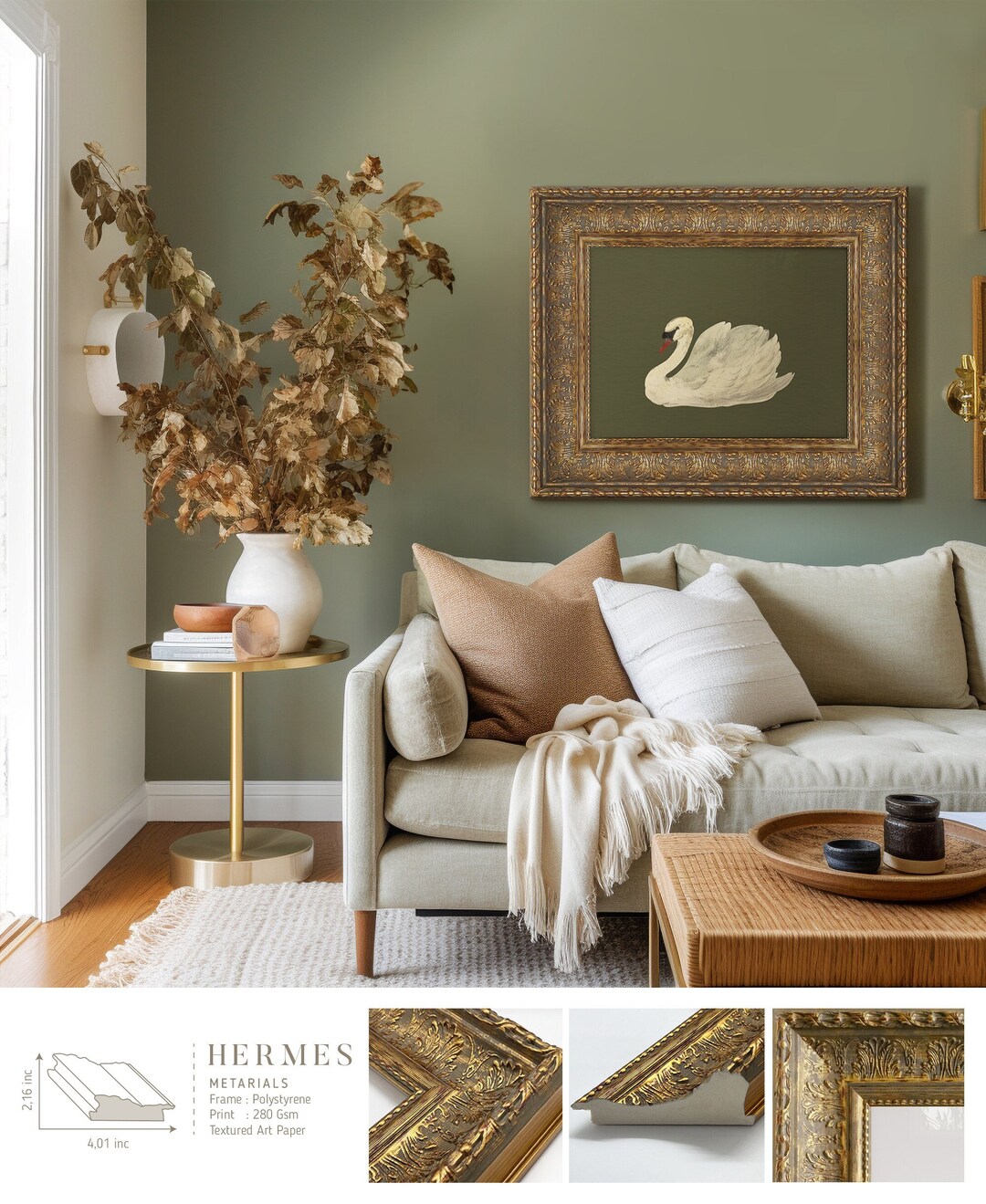 Framed Vintage Print Vintage Swan Art Prints Framed Green - Etsy