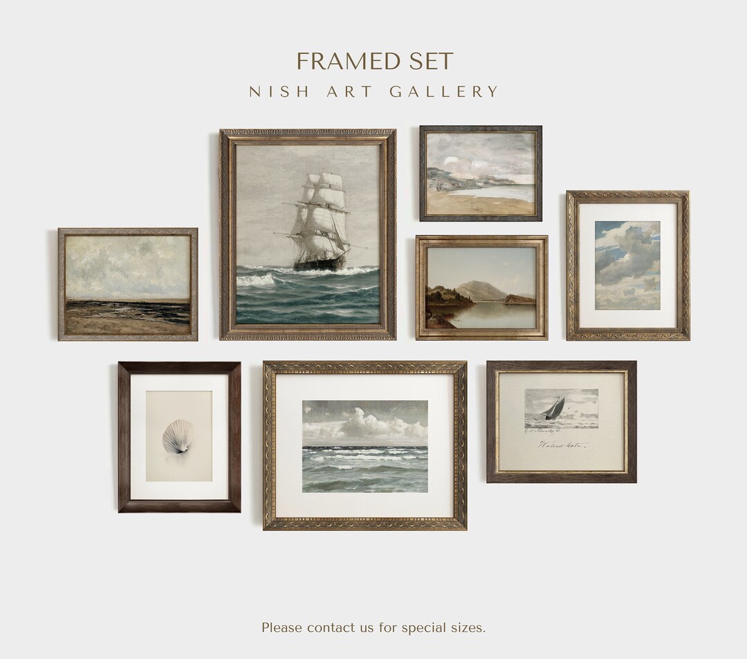 Coastal Gallery Wall SET of 8, FRAMED Neutical Wall Art Set, Seaside ...