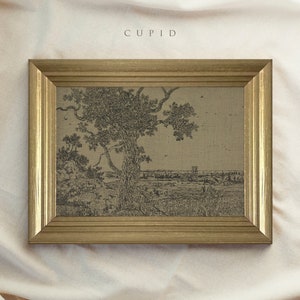 Vintage Sketch Art Framed, Rustic Ink Drawing Wall Art Printed, Moody ...