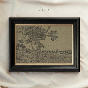 Vintage Sketch Art Framed, Rustic Ink Drawing Wall Art Printed, Moody ...