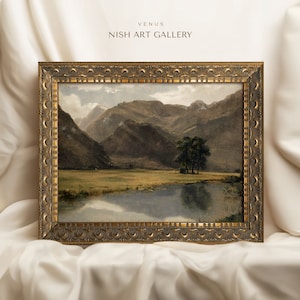 Vintage Art Prints Framed | River Landscape Painting Print | Mountain ...